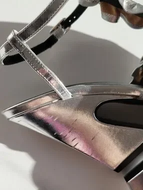 Mulberry | Shoes | Mulberry Metallic Silver Leather Block Heel Sandals ...